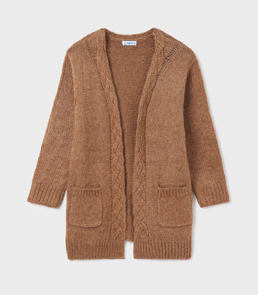 Rebeca de tricot larga para chica ecofriends 7377 Cacao vig - Koko's Peques